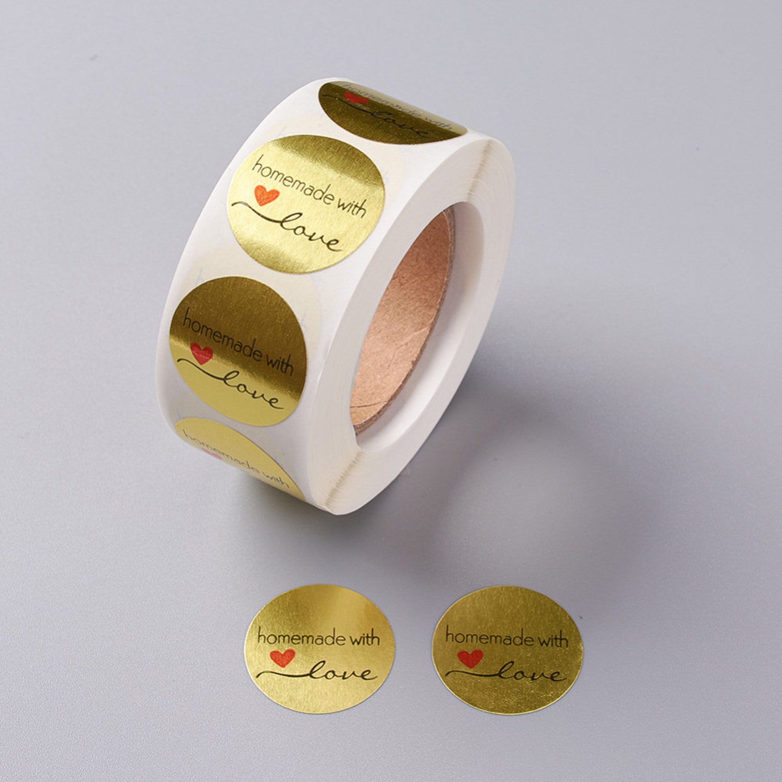 Gold Foil Thank You Stickers, Homemade With Love, 25mm Round, Roll of ...