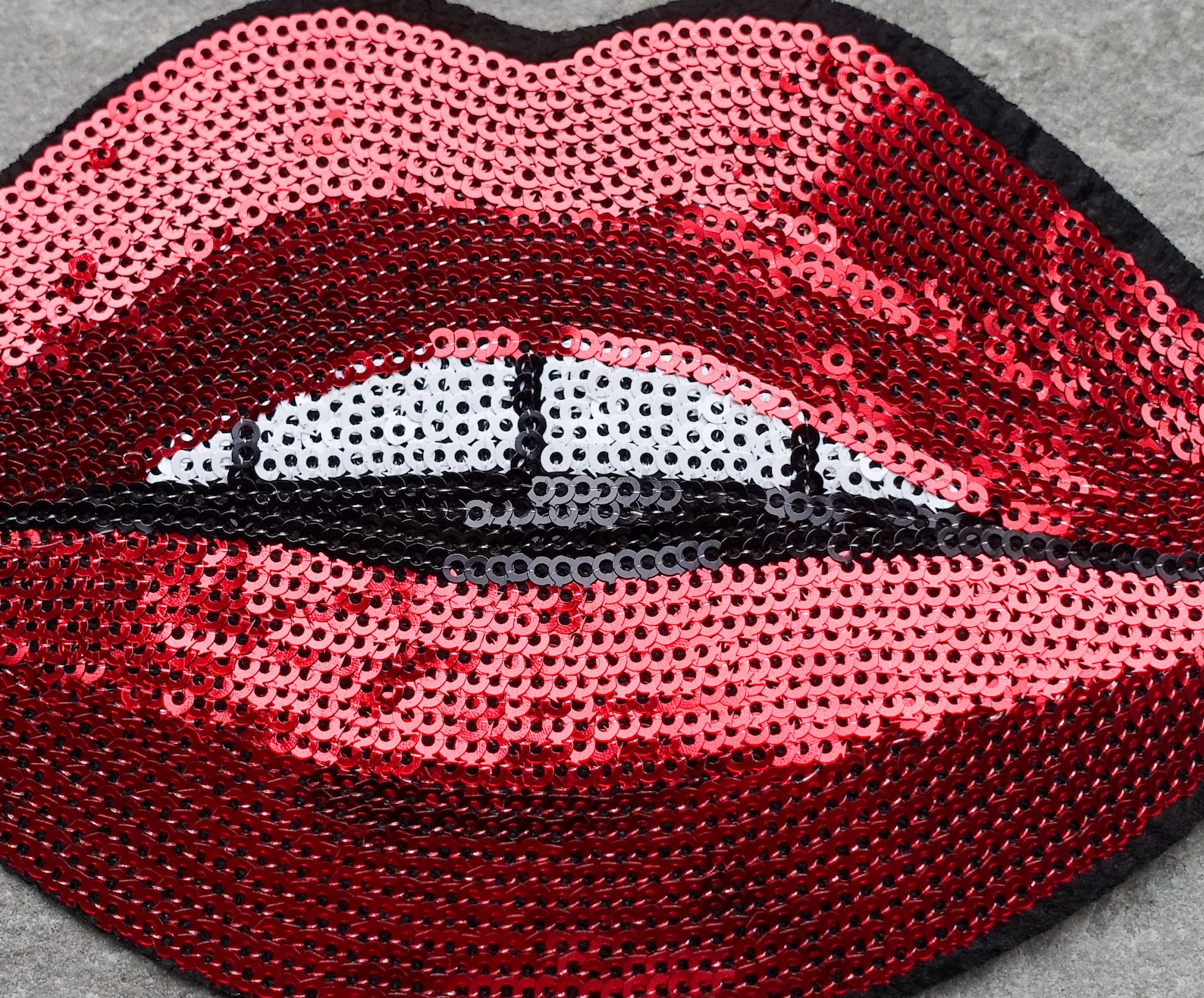 Lips Patch, Red Sequin Lips, Large Embroidered Cloth Applique, Iron on ...