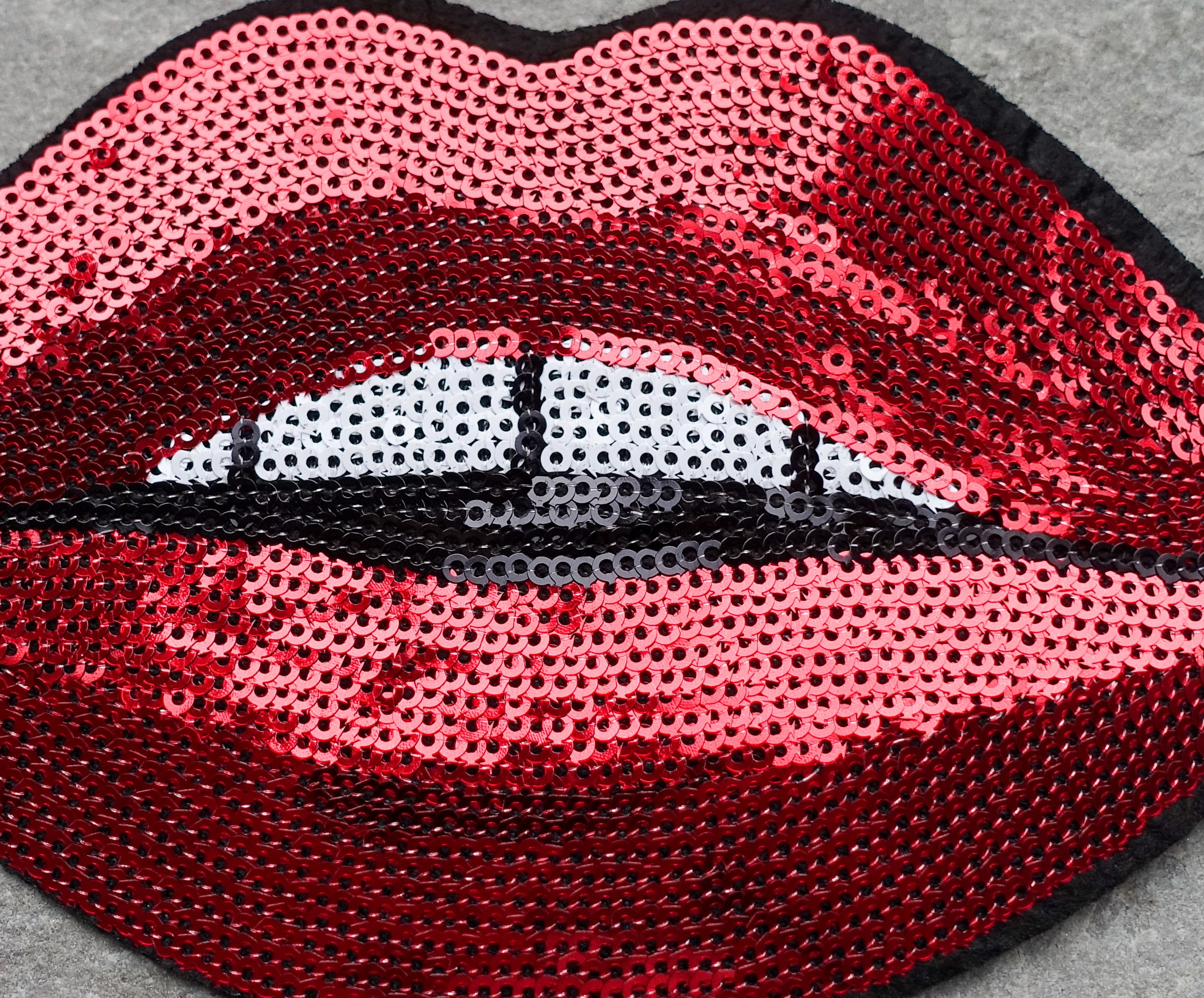 Lips Patch, Red Sequin Lips, Large Embroidered Cloth Applique, Iron on ...
