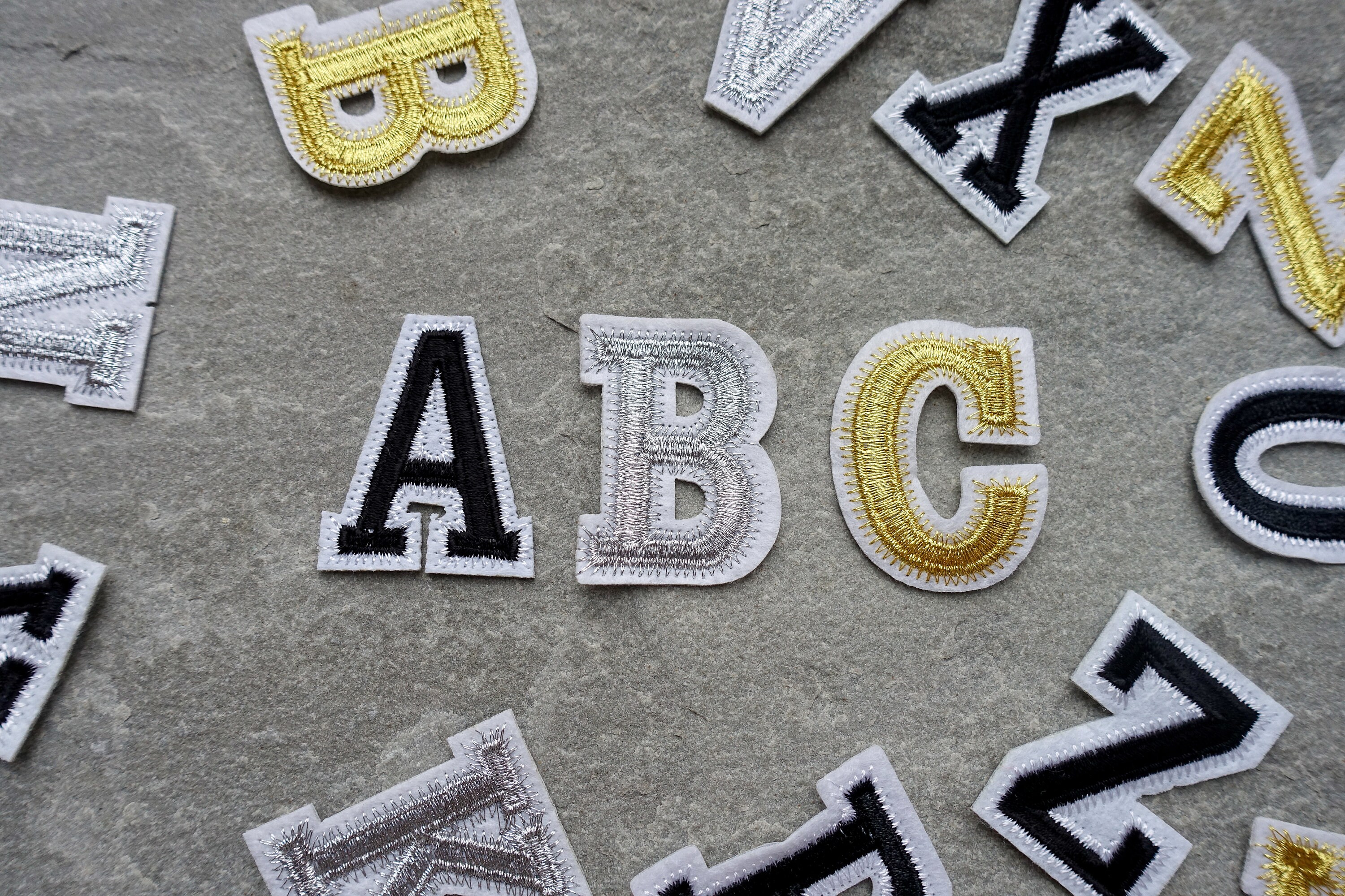 Embroidered Alphabet Letter Patch, 45mm, Iron On, Black Gold Silver ...