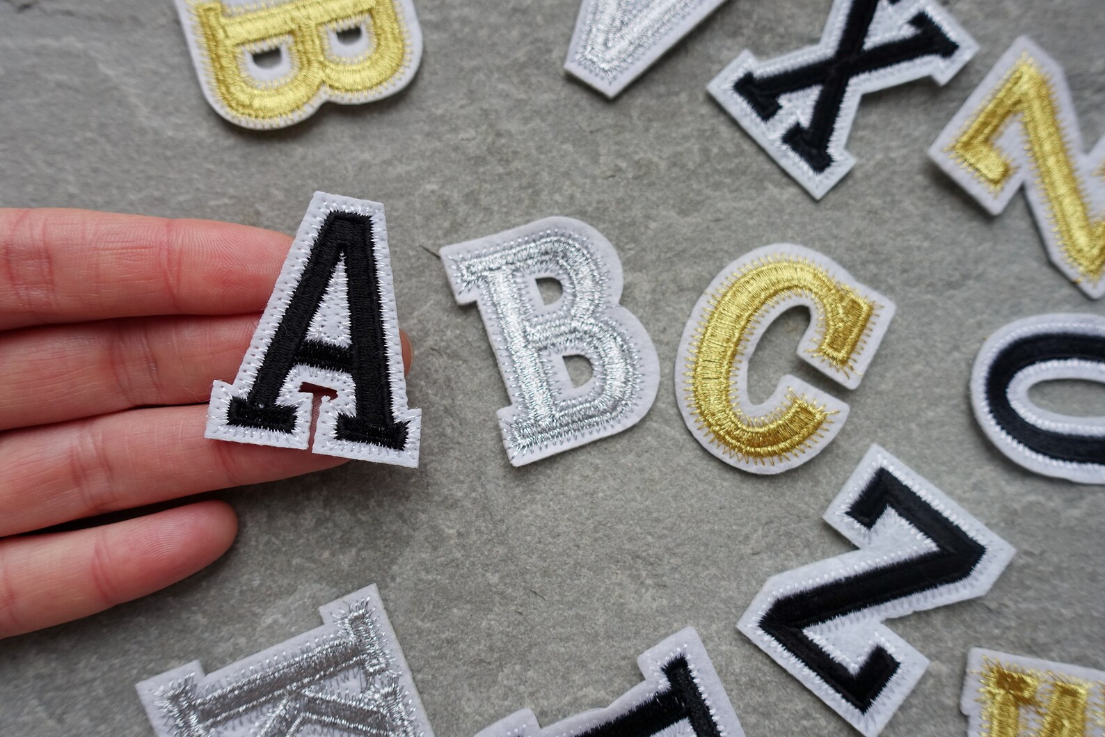 Embroidered Alphabet Letter Patch, 45mm, Iron On, Black Gold Silver ...