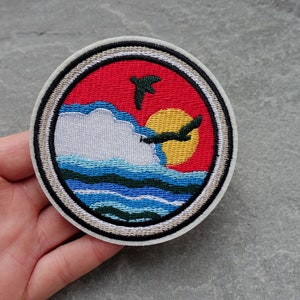 Sunset Ocean Patches, Wave, Beach, Sea, Embroidered Round Clothes ...