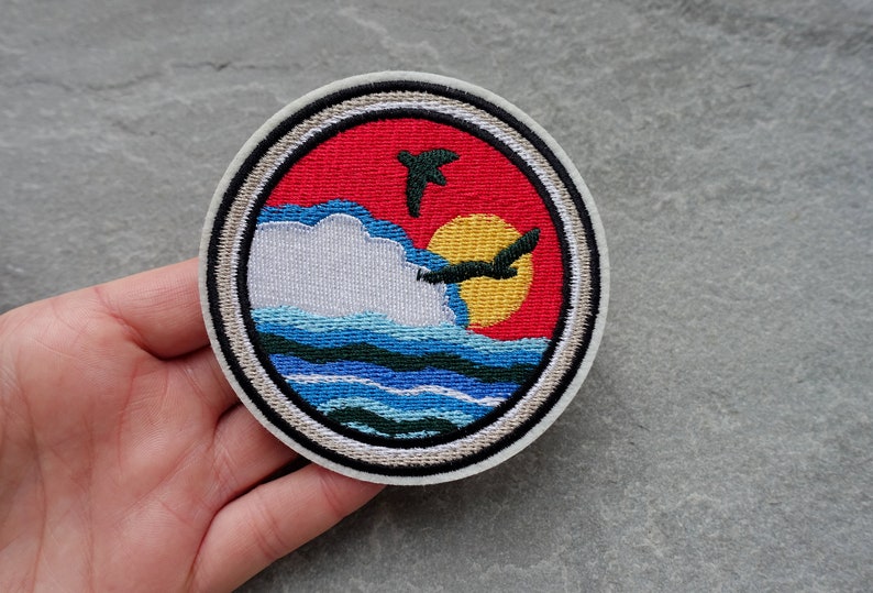 Sunset Ocean Patches, Wave, Beach, Sea, Embroidered Round Clothes ...