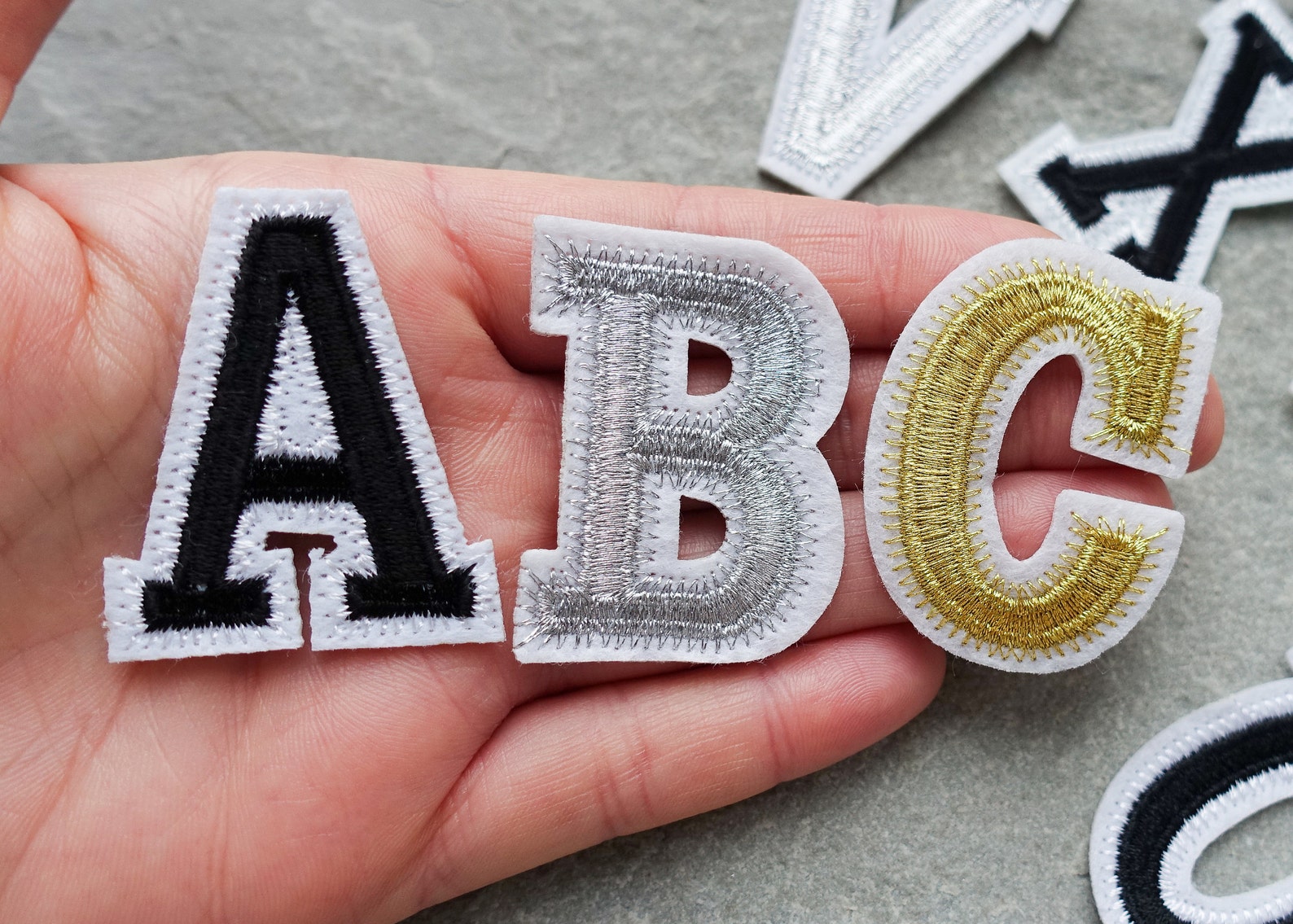 Embroidered Alphabet Letter Patch, 45mm, Iron On, Black Gold Silver ...