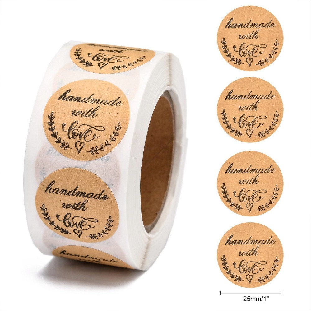 Handmade With Love Stickers Brown Craft Paper 25mm Round - Etsy UK