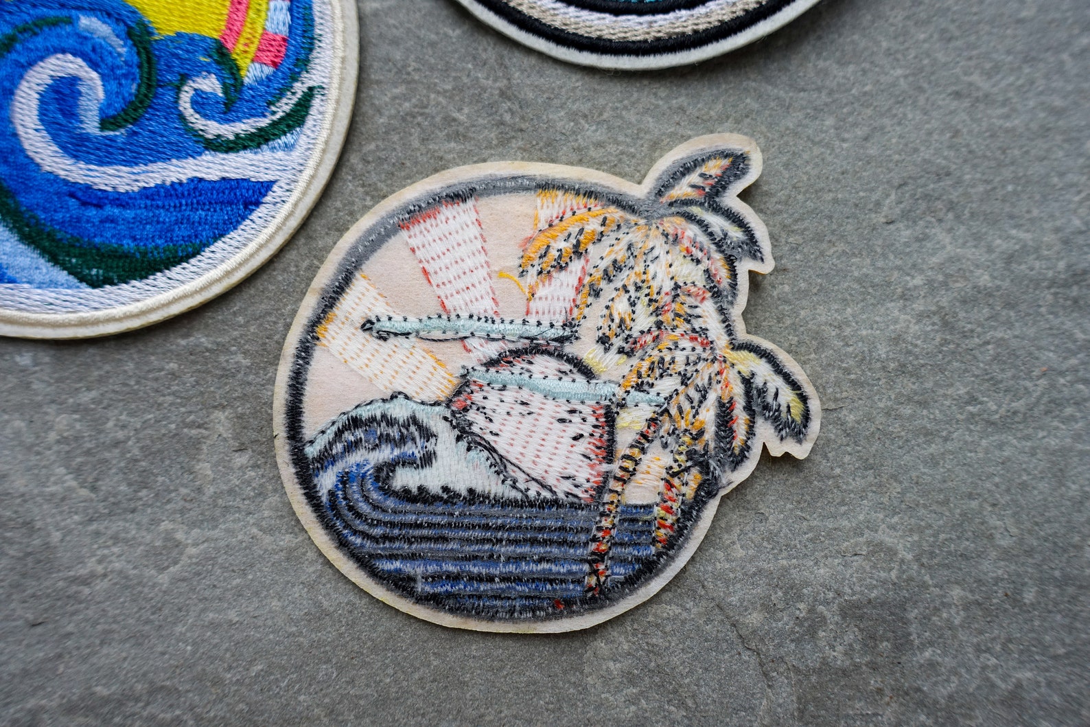 Sunset Ocean Patches, Wave, Beach, Sea, Embroidered Round Clothes ...