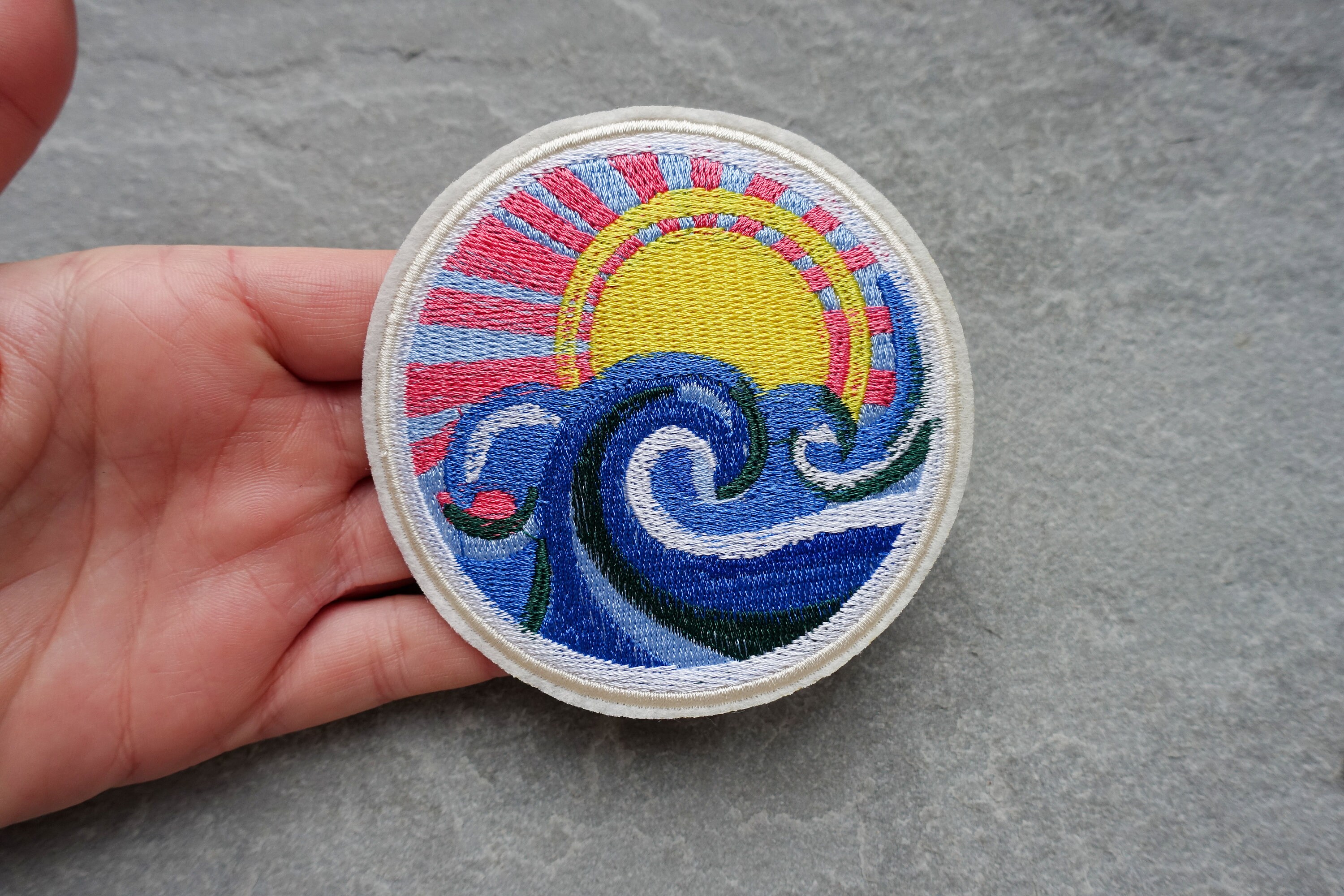 Sunset Ocean Patches, Wave, Beach, Sea, Embroidered Round Clothes ...