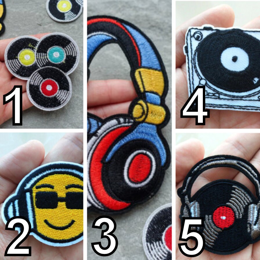 Music DJ Patch Vinyl Headphones Deck Embroidered Cloth | Etsy