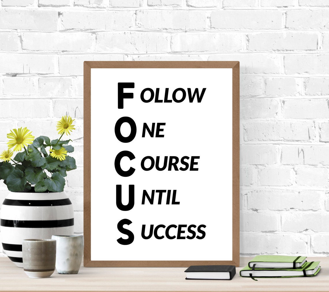 FOCUS, Printable Wall Art, Black and White, Printable Quotes ...