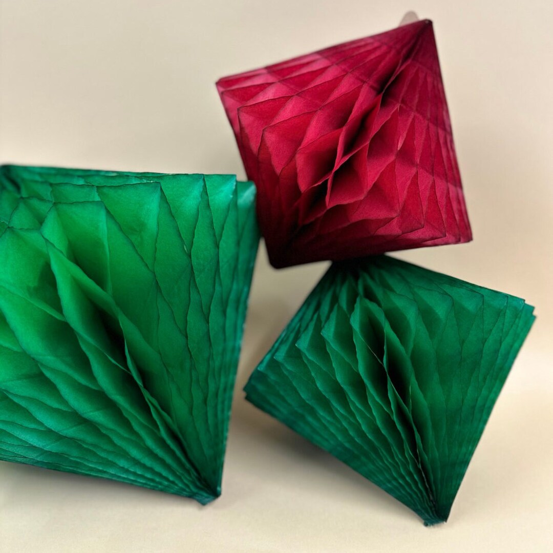 Paper Honeycomb Diamond Trio, Red & Green | Tissue Paper Diamond ...