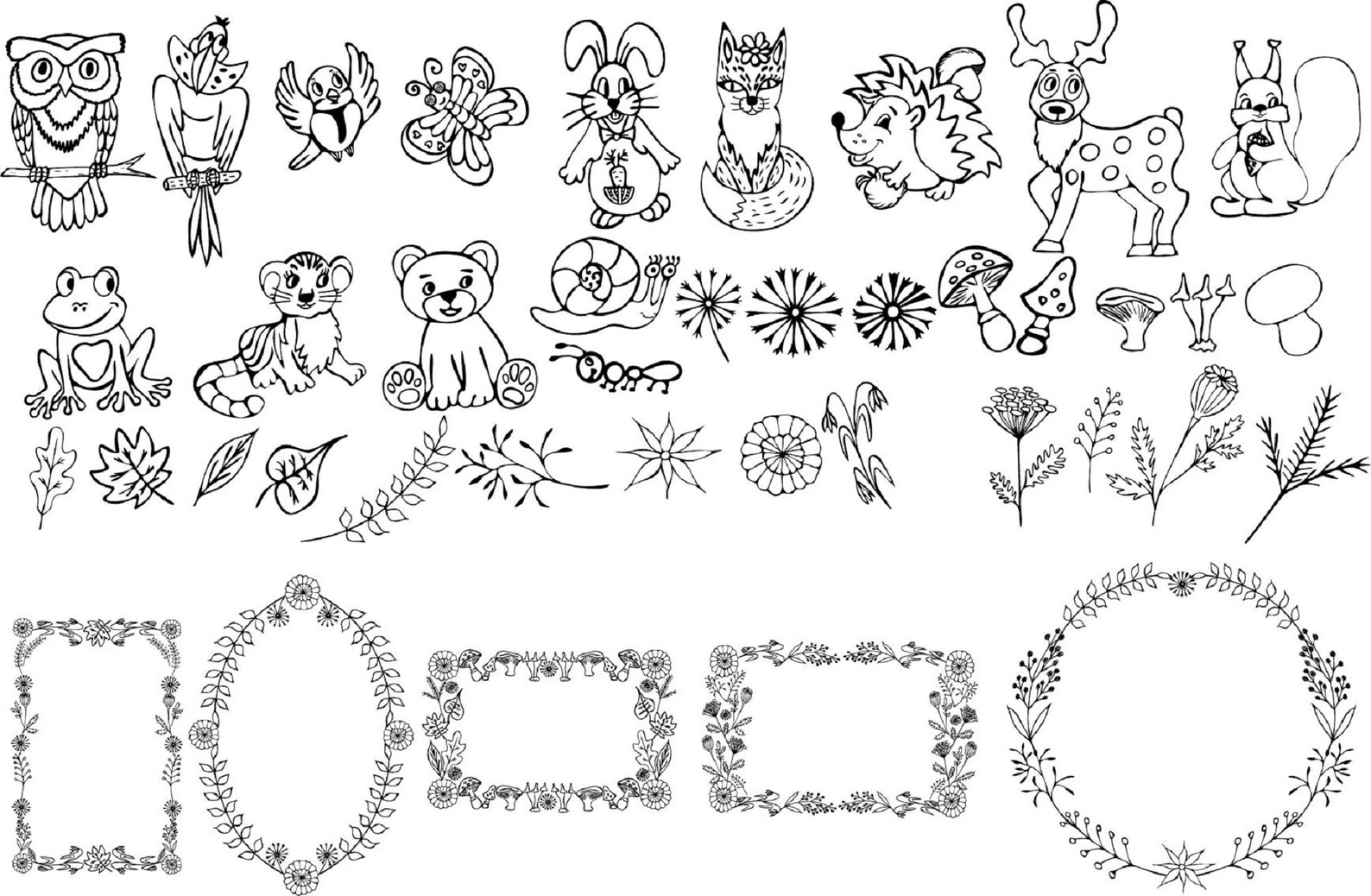 Cute Doodle Woodland Creature Clipart, Forest Animal Clipart, Woodland ...