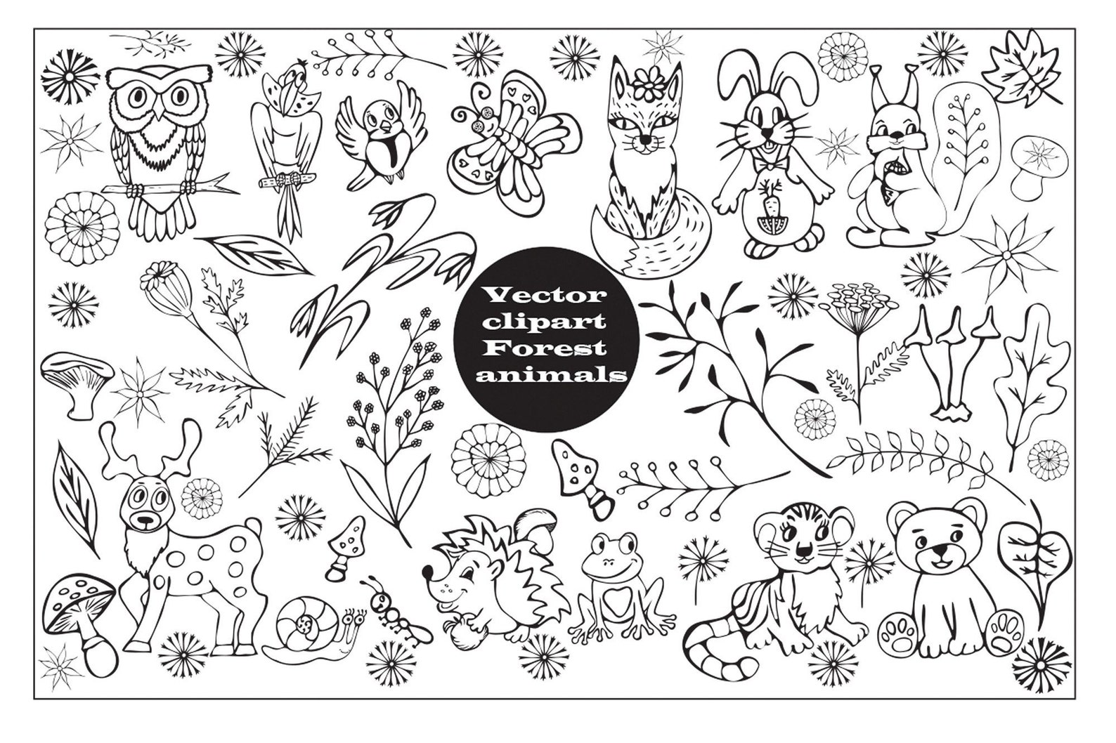 Cute Doodle Woodland Creature Clipart, Forest Animal Clipart, Woodland ...
