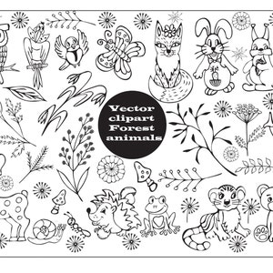 Cute Doodle Woodland Creature Clipart, Forest Animal Clipart, Woodland ...