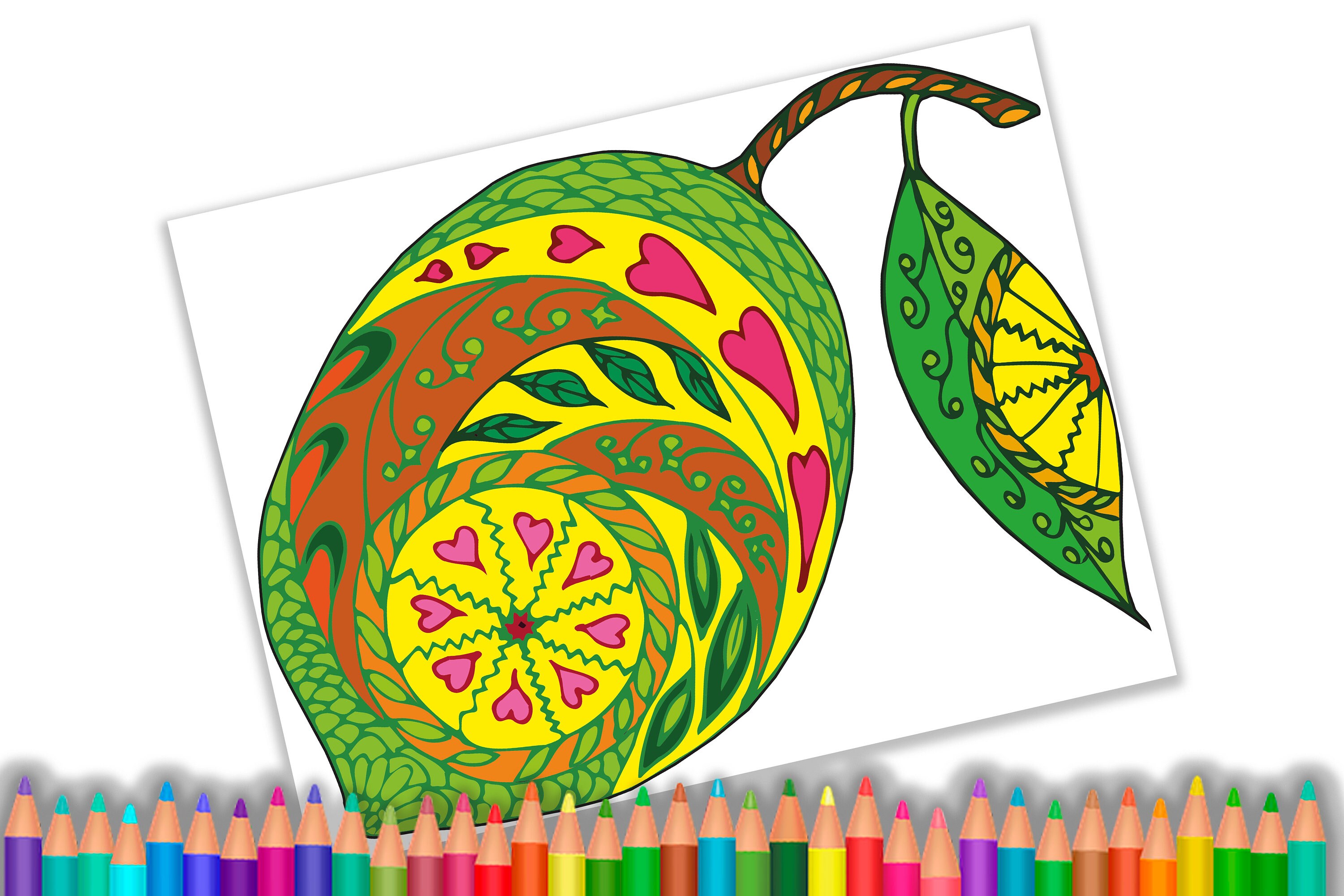 Coloring Page Lemon for Adults and Teenagers Vector Image Pdf - Etsy