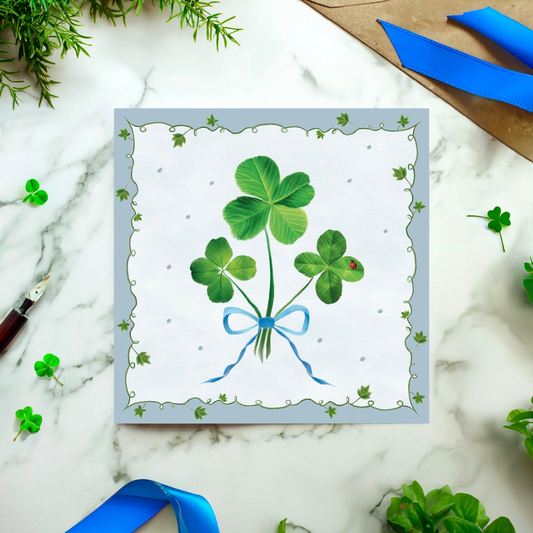 Four Leaf Clover Card Good Luck Card Celebration Card Birthday Card ...