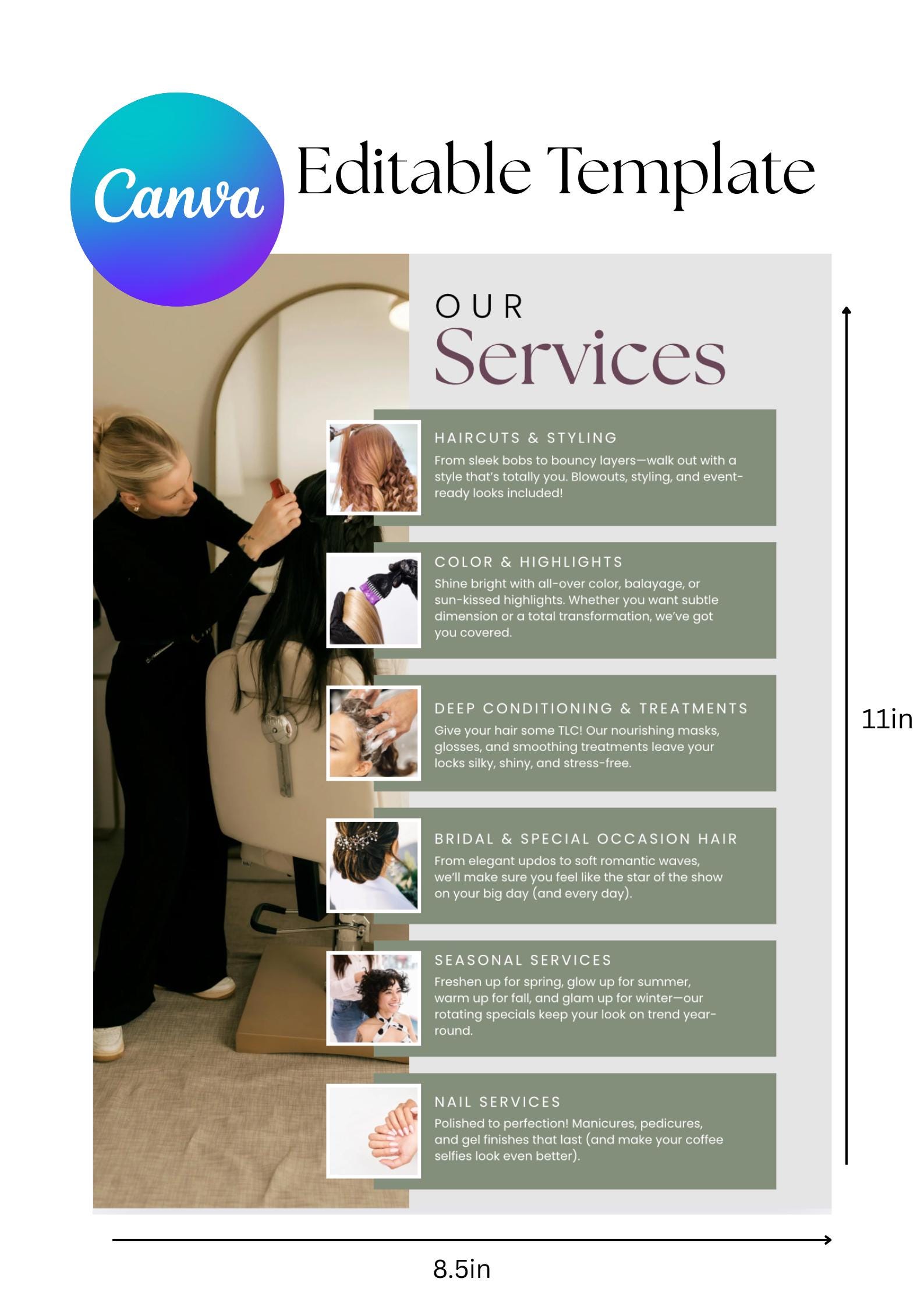 Hair Salon Services List | Editable Sign Template | Printable Hair ...