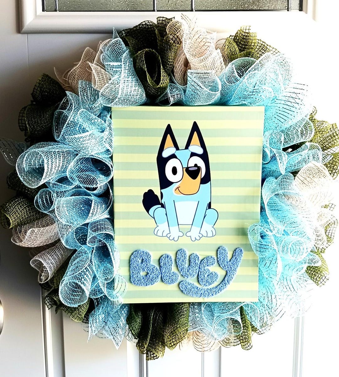 Handmade Easter/summer/bluey Wreath: Deco Mesh, Flowers & Butterflies ...
