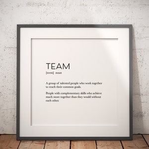 Team Definition Print, Teamwork Wall Art, HR Office Decor, Growth ...