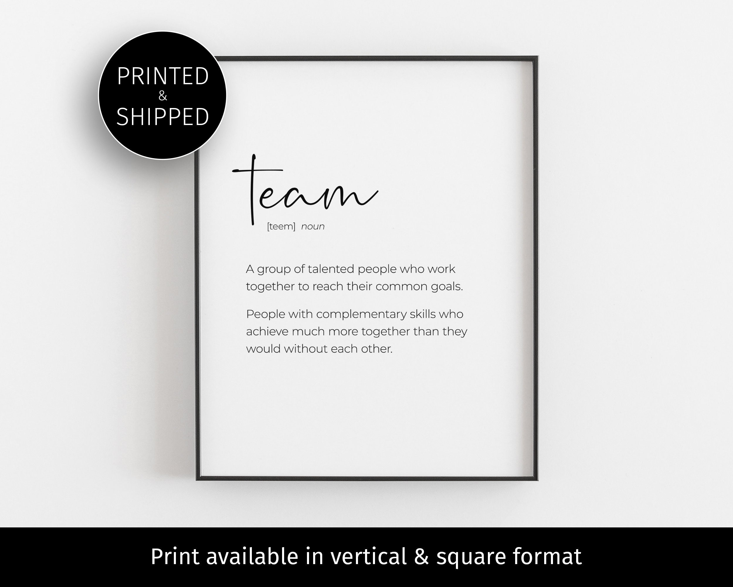 Team Definition Poster, Office Decor Wall Art, Teamwork Quote, Dream ...
