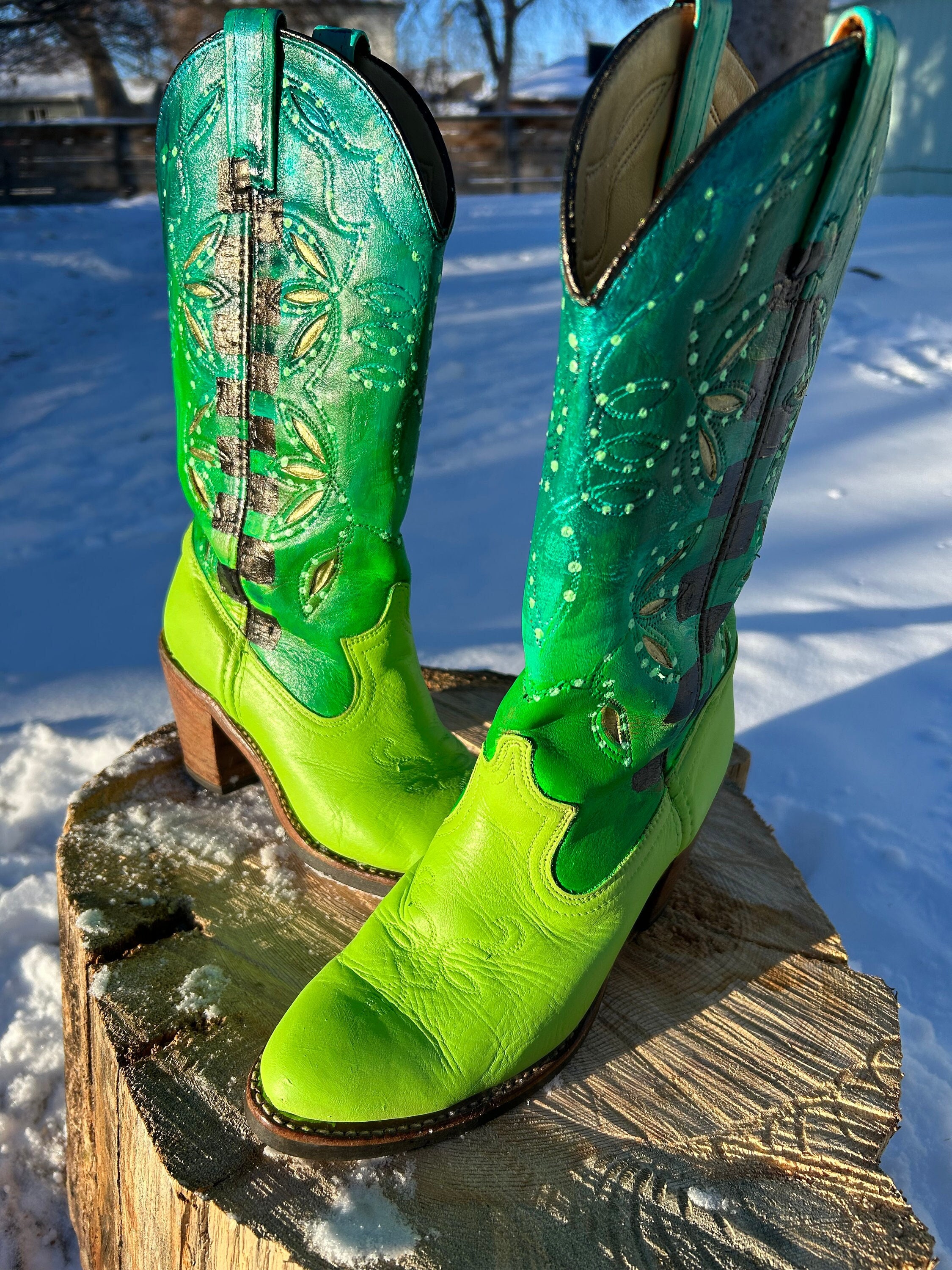Hand Painted Emerald Ombré Boots - Etsy