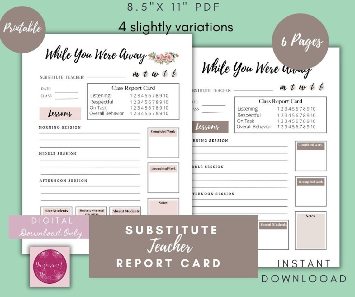 Substitute Teacher Report, Substitute Teacher Lesson Plan, Substitute ...