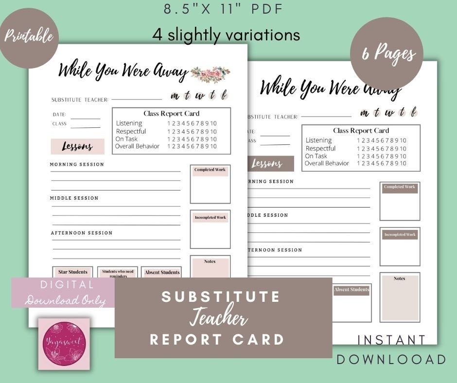 Substitute Teacher Report, Substitute Teacher Lesson Plan, Substitute ...
