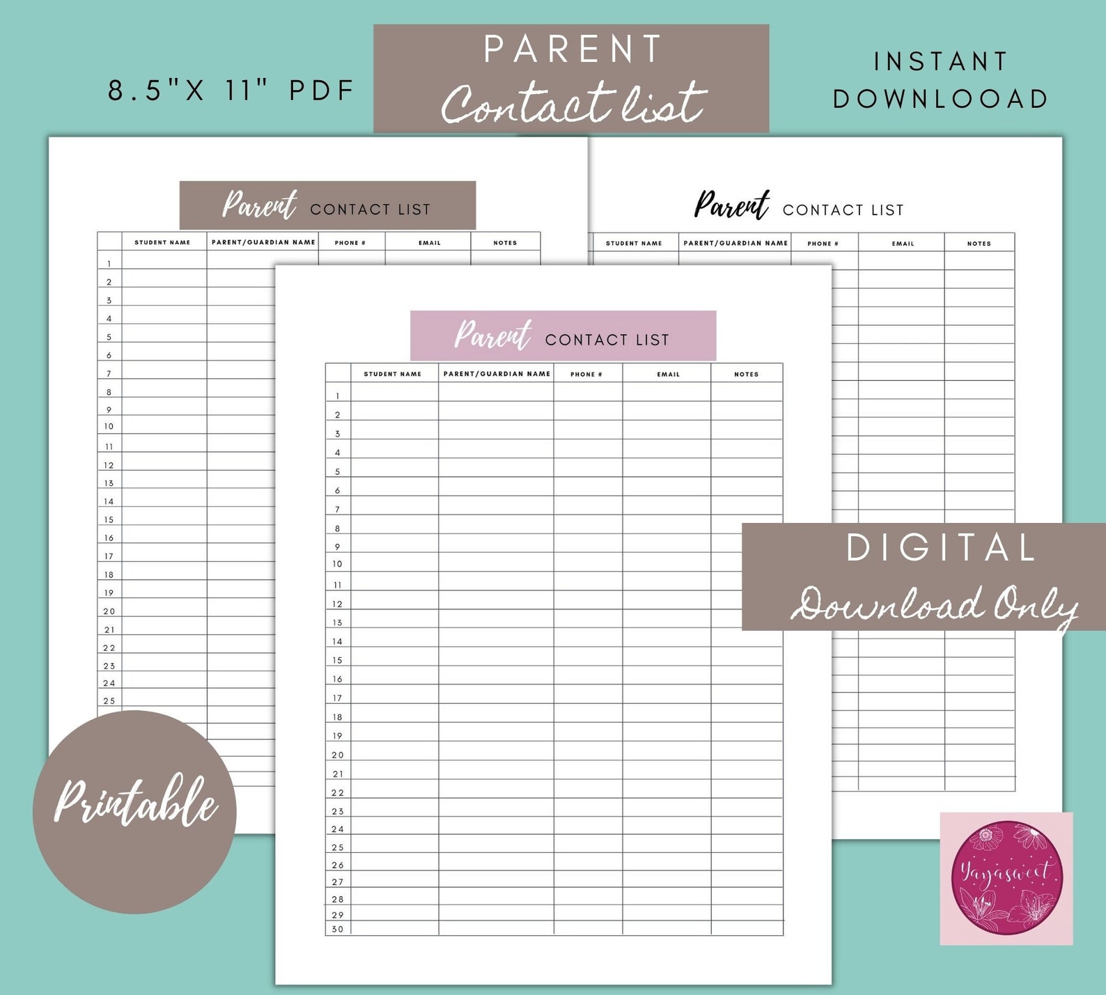 Parent Contact List, Parent Conparent Contact List, Student Contact ...