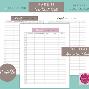 Parent Contact List, Parent Conparent Contact List, Student Contact ...