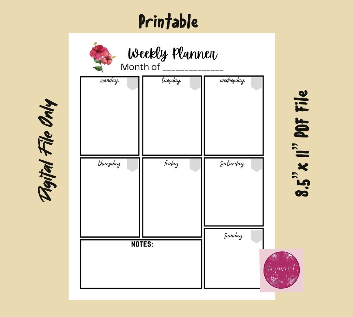 Printable Weekly Planner ,printable Landscape, Minimalist Weekly ...