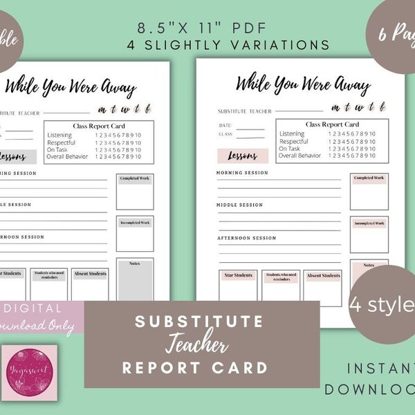 Substitute Teacher Notes Printable - Etsy