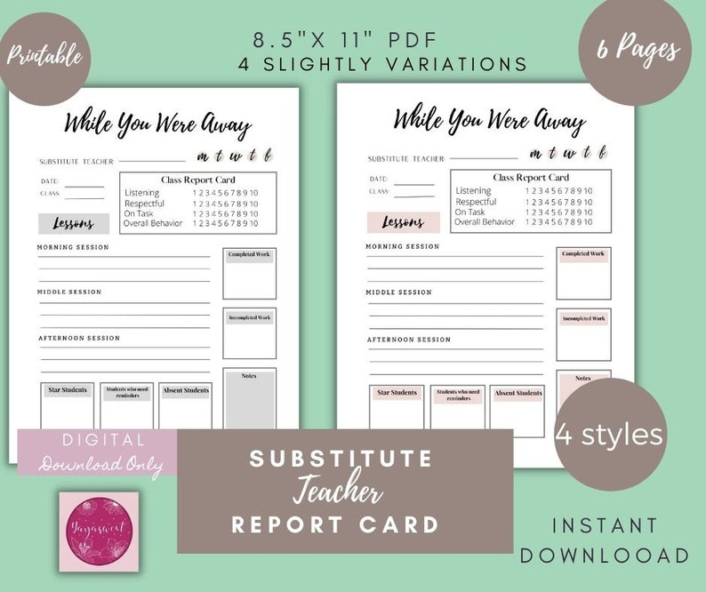 Substitute Teacher Report, Substitute Teacher Lesson Plan, Substitute ...