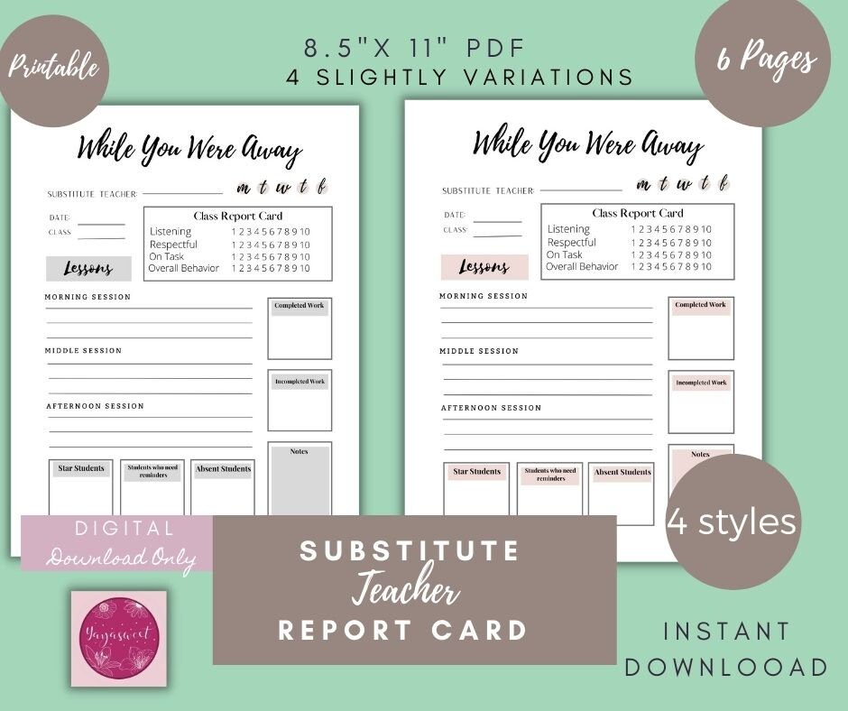 Substitute Teacher Report, Substitute Teacher Lesson Plan, Substitute ...