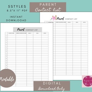 Parent Contact List, Parent Conparent Contact List, Student Contact ...