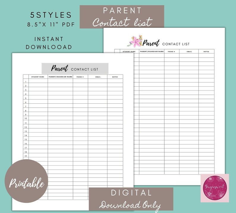 Parent Contact List, Parent Conparent Contact List, Student Contact ...