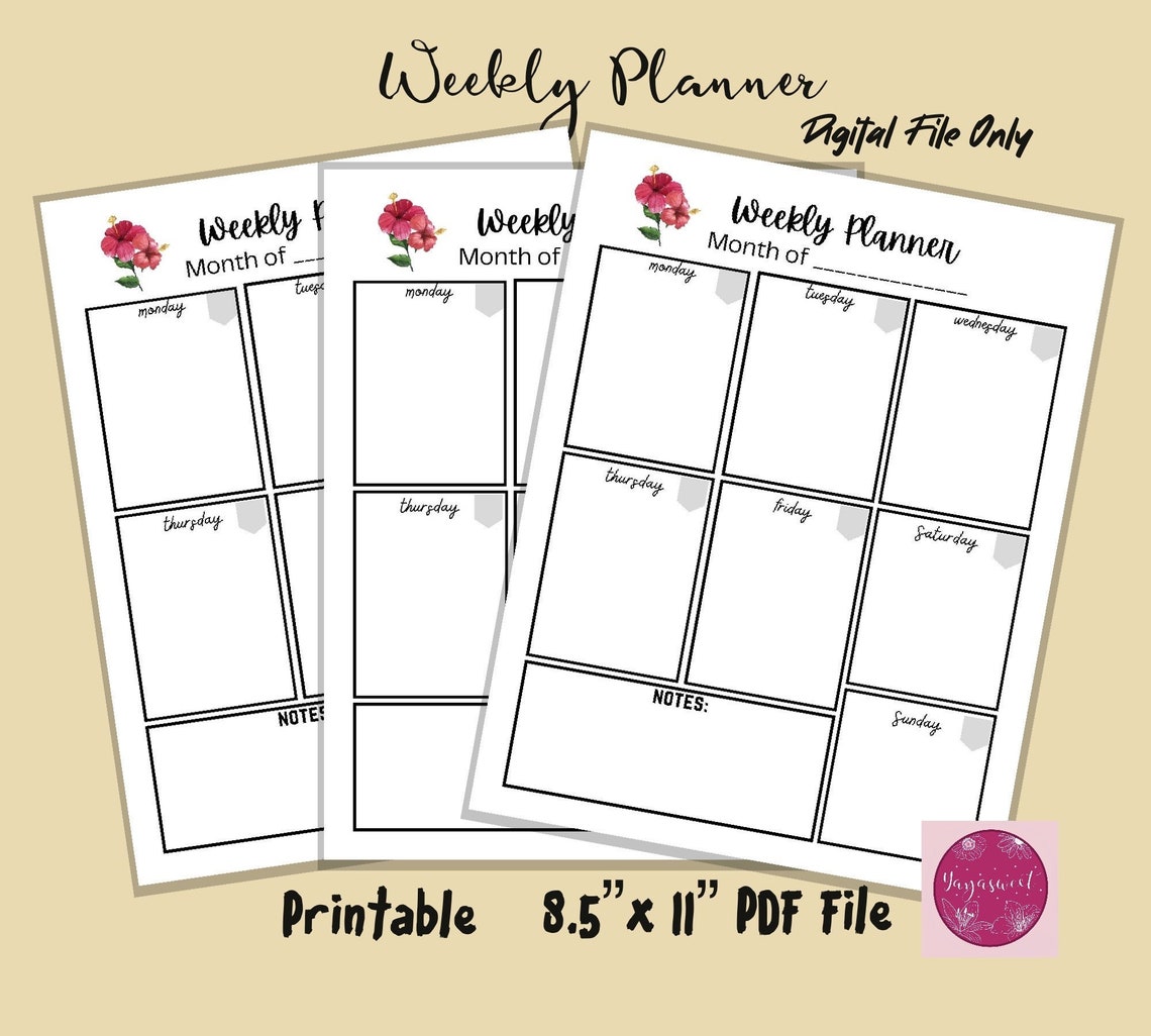 Printable Weekly Planner ,printable Landscape, Minimalist Weekly ...