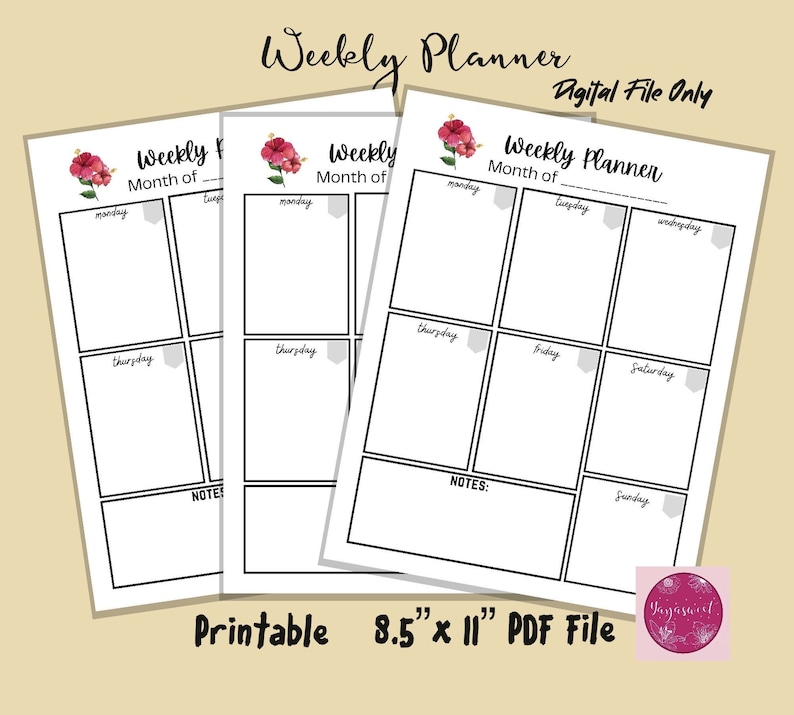 Printable Weekly Planner ,printable Landscape, Minimalist Weekly ...