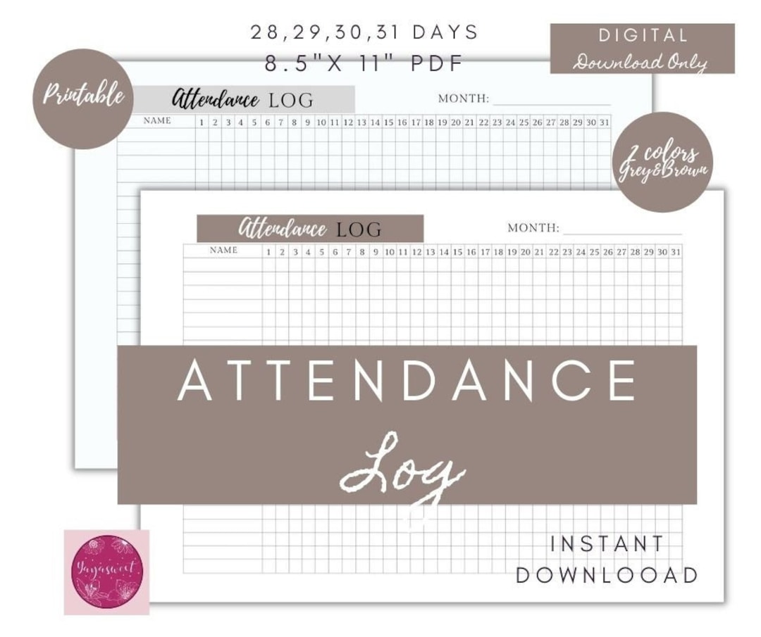 Attendance Sheet by Month - 28, 29, 30, 31 Day Sheets, Attendance Log ...