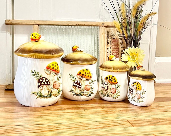 Vintage Merry Mushroom Ceramic Canister Set of Four (4) / Sears Merry ...
