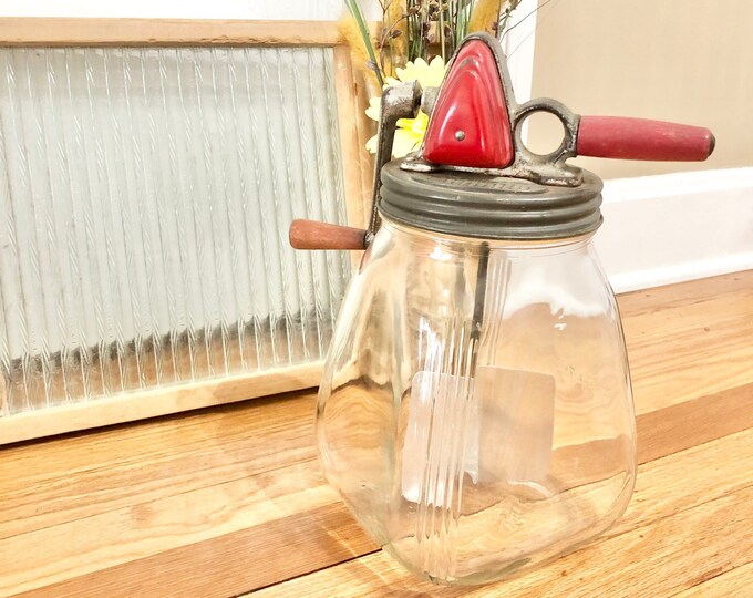 Antique/vintage 1920's 4 Quart Butter Churn / Glass Red Football Top ...