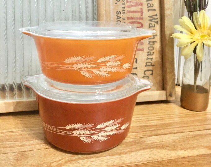 Vintage Pyrex Autumn Harvest Wheat Set of 2 Casseroles With Glass Lids ...