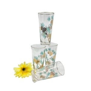 Vintage Libbey David Douglas Gold & Turquoise Pinecone Pattern Glasses ...