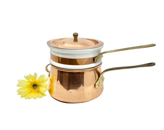 Vintage STUNNING Double Boiler / Solid Copper and Porcelain Double ...
