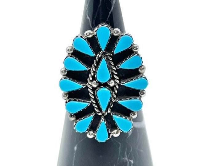 Vintage Zuni Signed Cluster Ring / Signed Ring by "v. Martze Zune" / Zuni 925 Sterling Silver ...