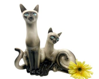 Vintage Double Siamese Cat Ceramic Lamp by Howard KRON With Glowing ...