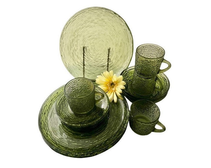 Vintage Anchor Hocking Avocado Green Soreno Dinnerware 15 Piece SET for ...