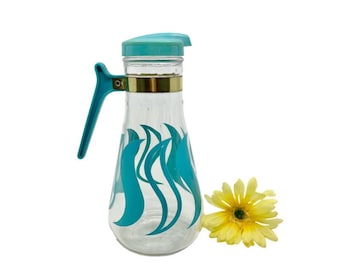 Vintage 1950’s Turquoise Floral E-Z Por Juice Carafe Retro 48 Ounce Mid ...