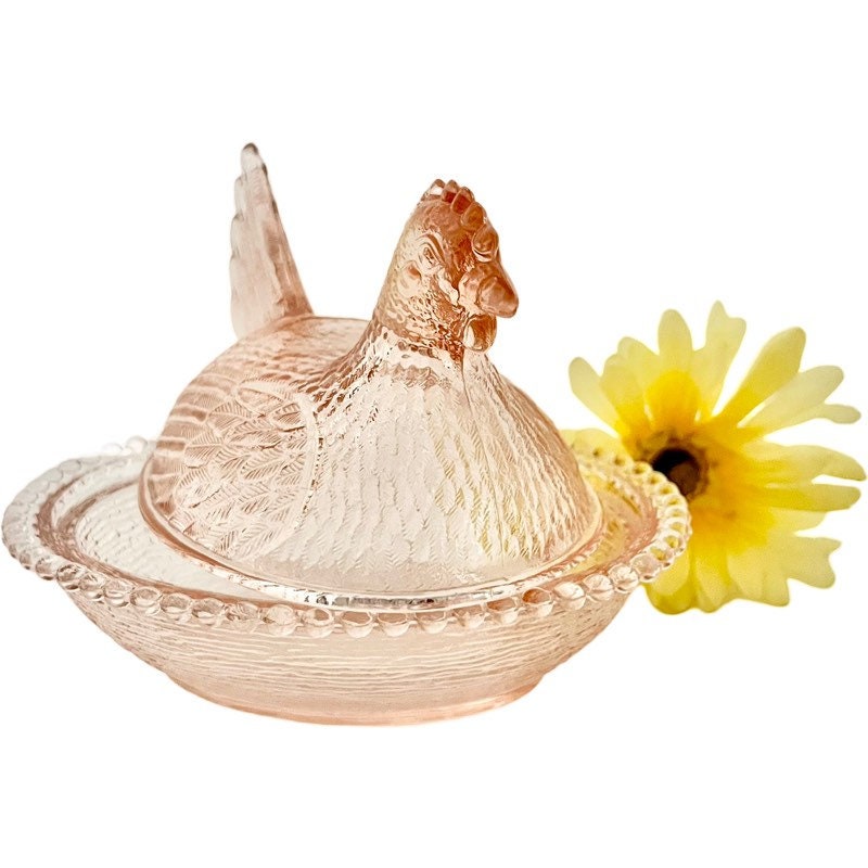 Vintage Indiana Glass Pink Glass hen on Nest / - Etsy