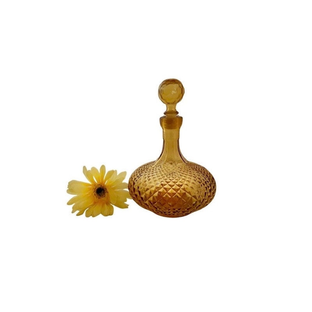 Vintage Amber Diamond Point Decanter / 1960's Amber Collectible ...