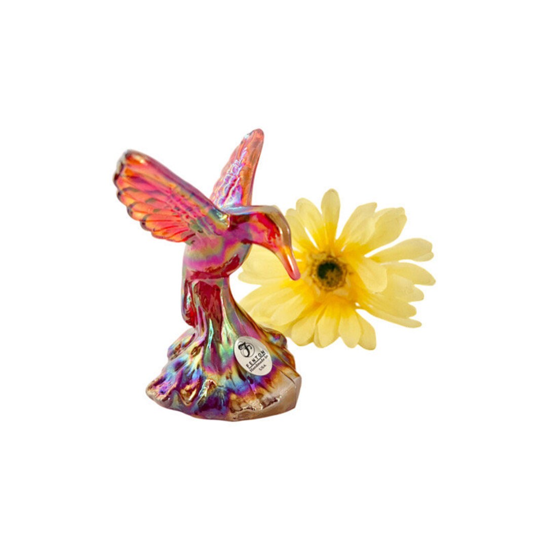 Fenton Iridescent Carnival Art Glass Hummingbird With Original Sticker ...