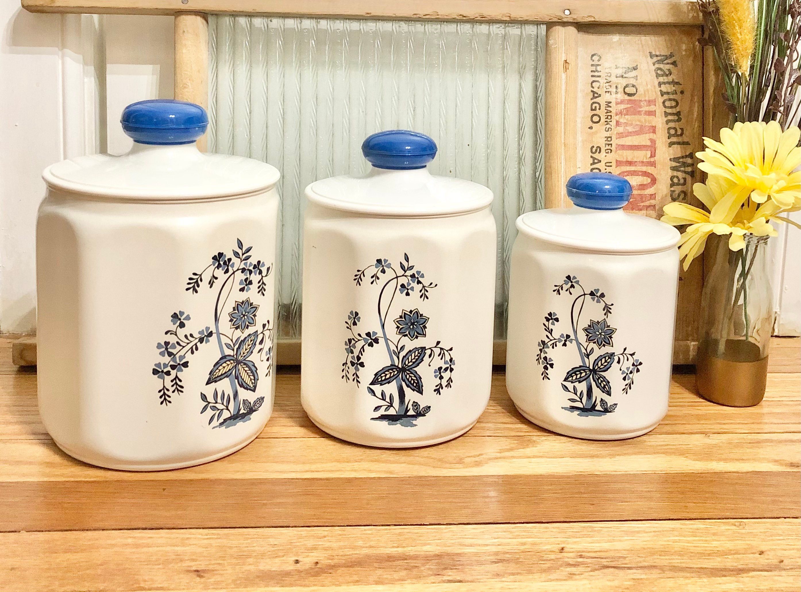 Vintage Kromex Set of 3 Nesting Kitchen Canisters with Blue | Etsy